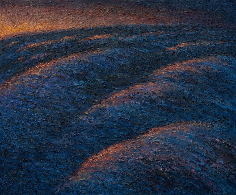 Rolling waves in orange and blue | helloart