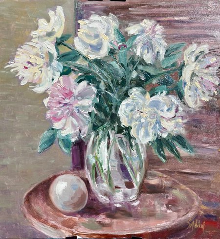 Peonies in Glass Vase | helloart