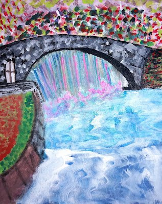 BLACK BRIDGE WITH WATERFALLS | helloart