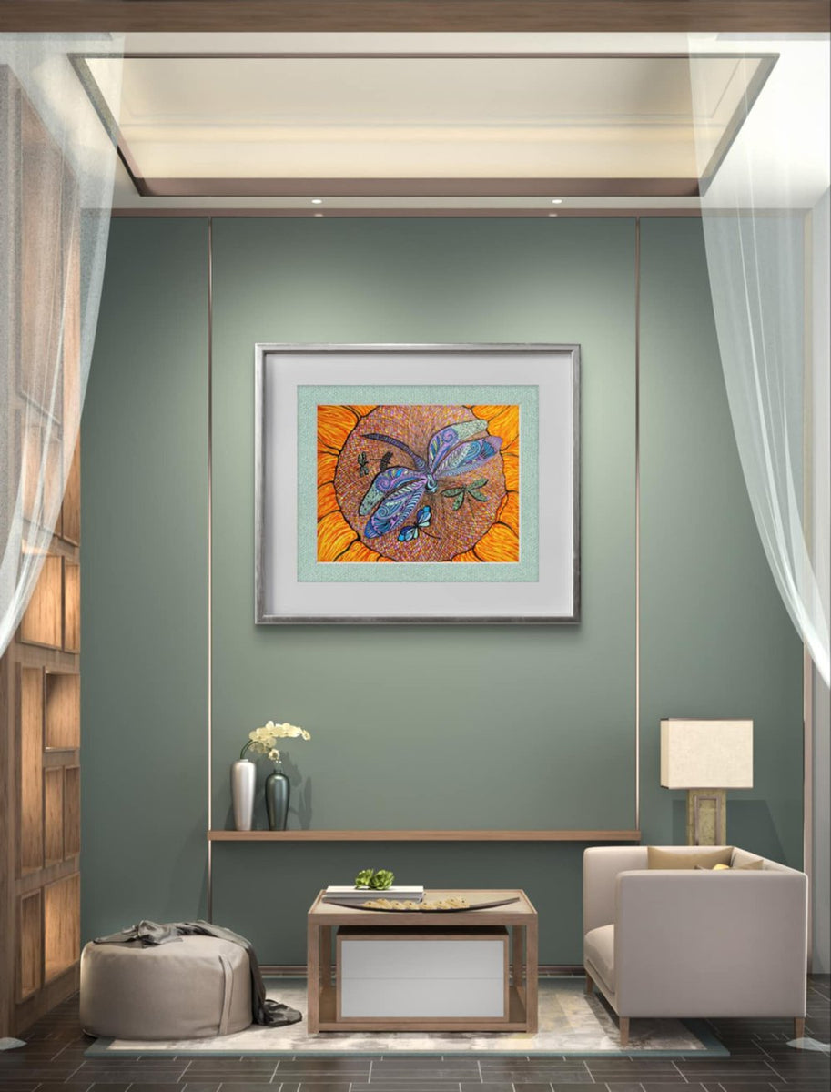 Spring Time (Dragon Fly on Mosaic Sunflower) | helloart