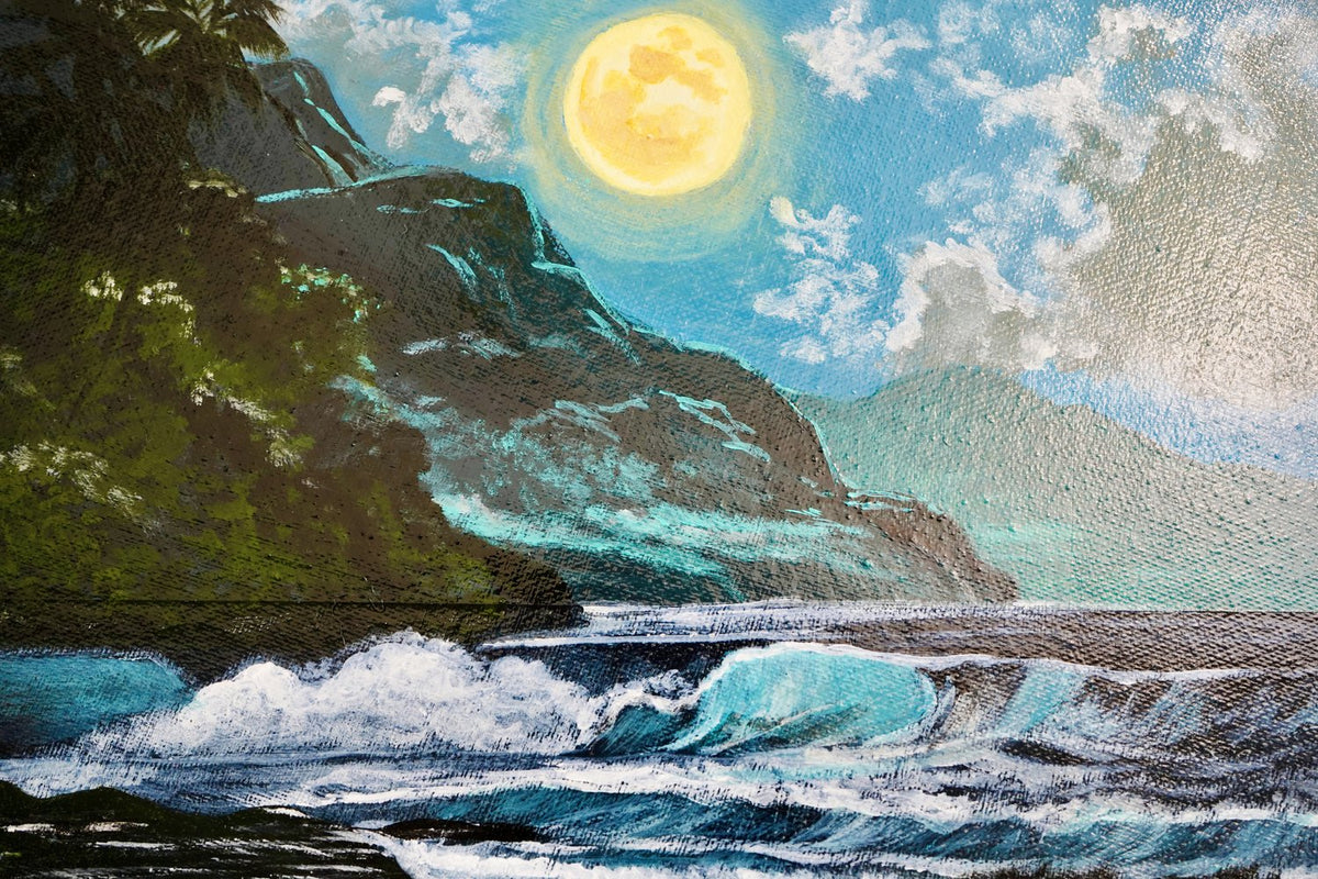 Moonlit waves serenade the night | helloart