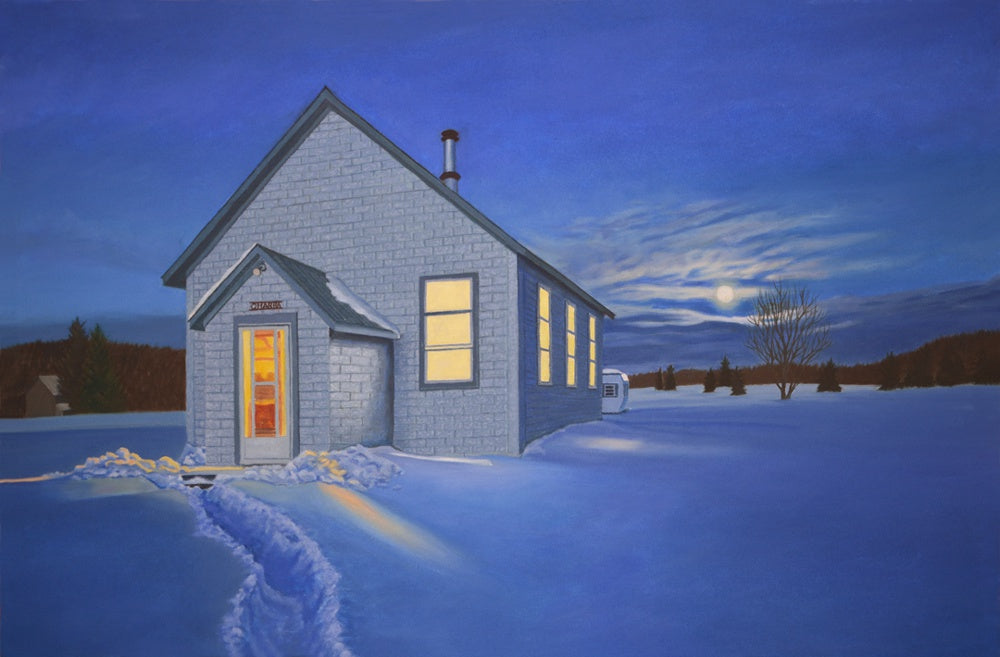 Schoolhouse and Winter Moon | helloart