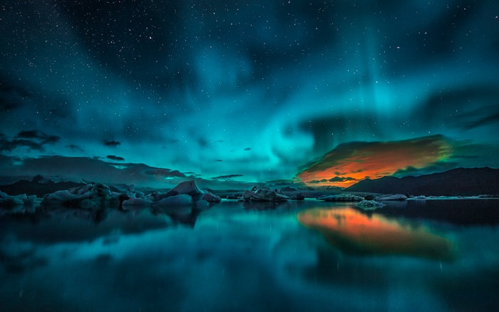 Aurora, Bergs and eruption #3 | helloart