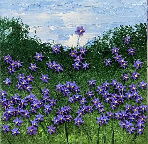 Whimsical flower field impasto | helloart