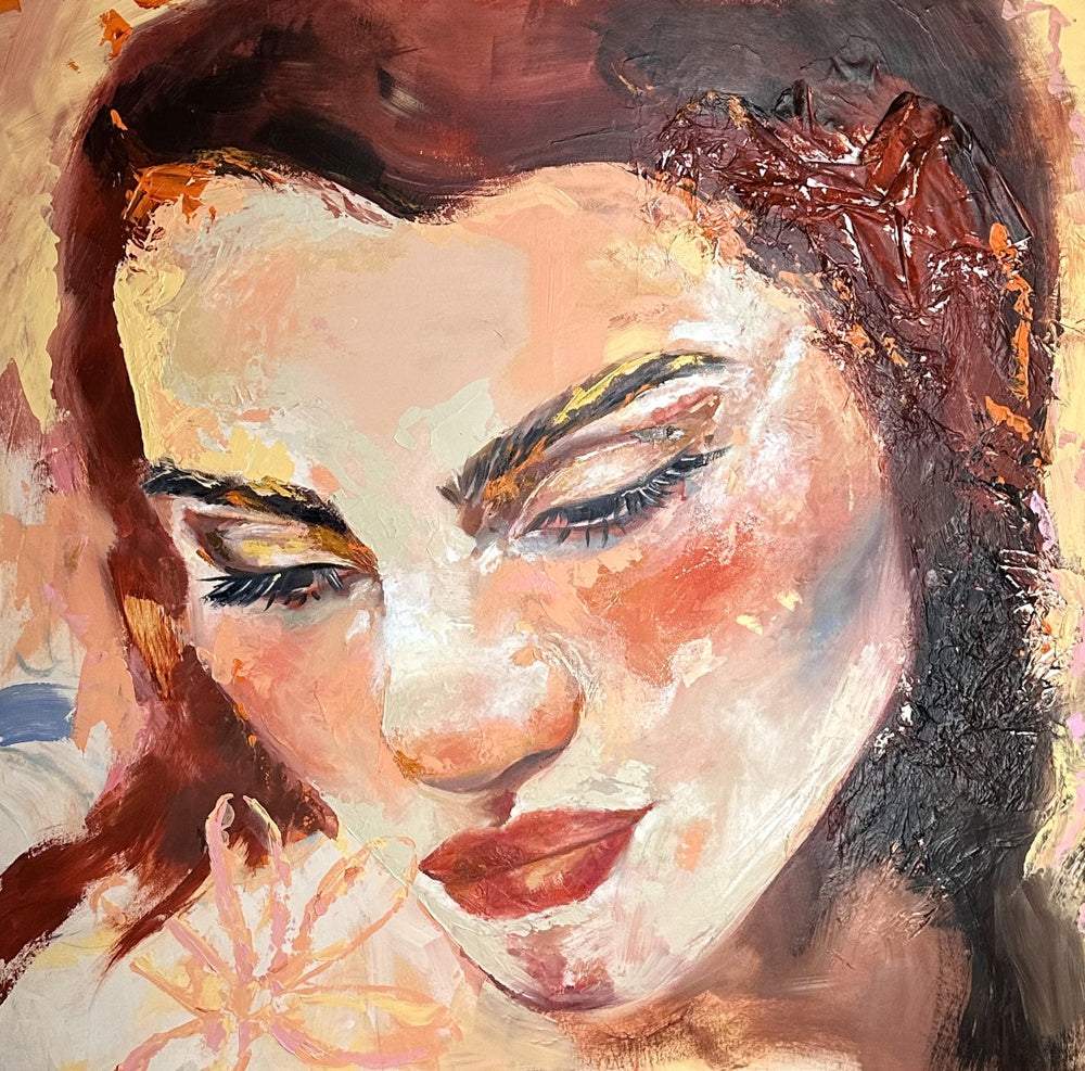 Portrait of a woman looking down | helloart