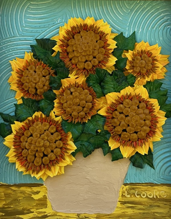 Ode to Van Gogh sunflowers impasto | helloart