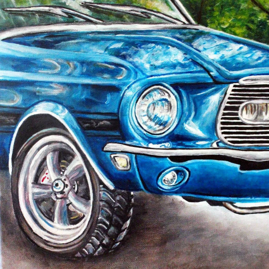classic blue mustang | helloart
