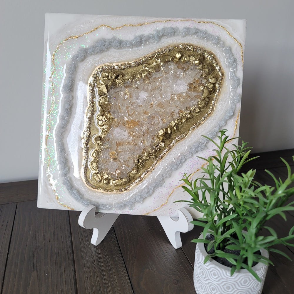 White and gold geode mini | helloart