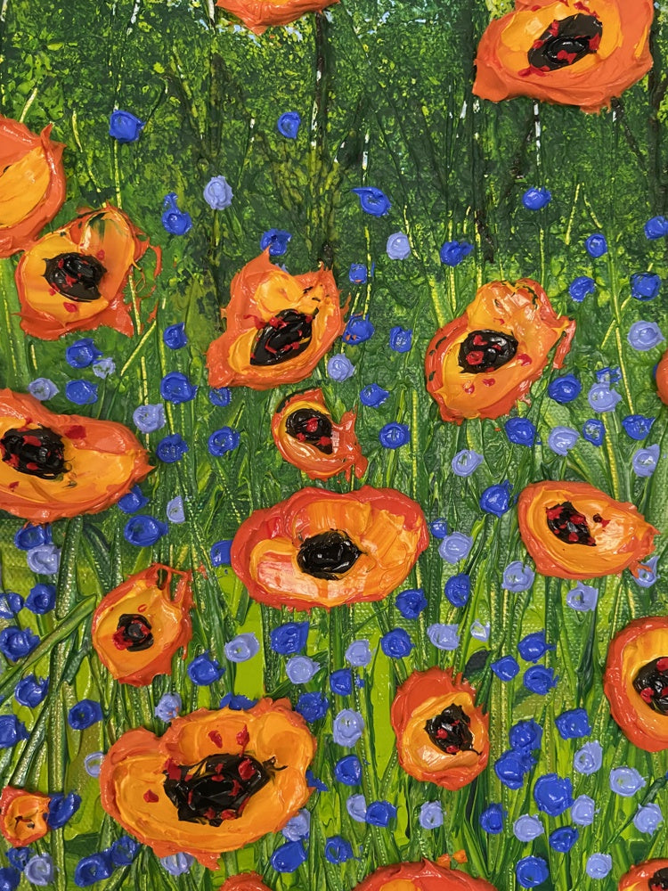 Whimsical flower field impasto painting | helloart