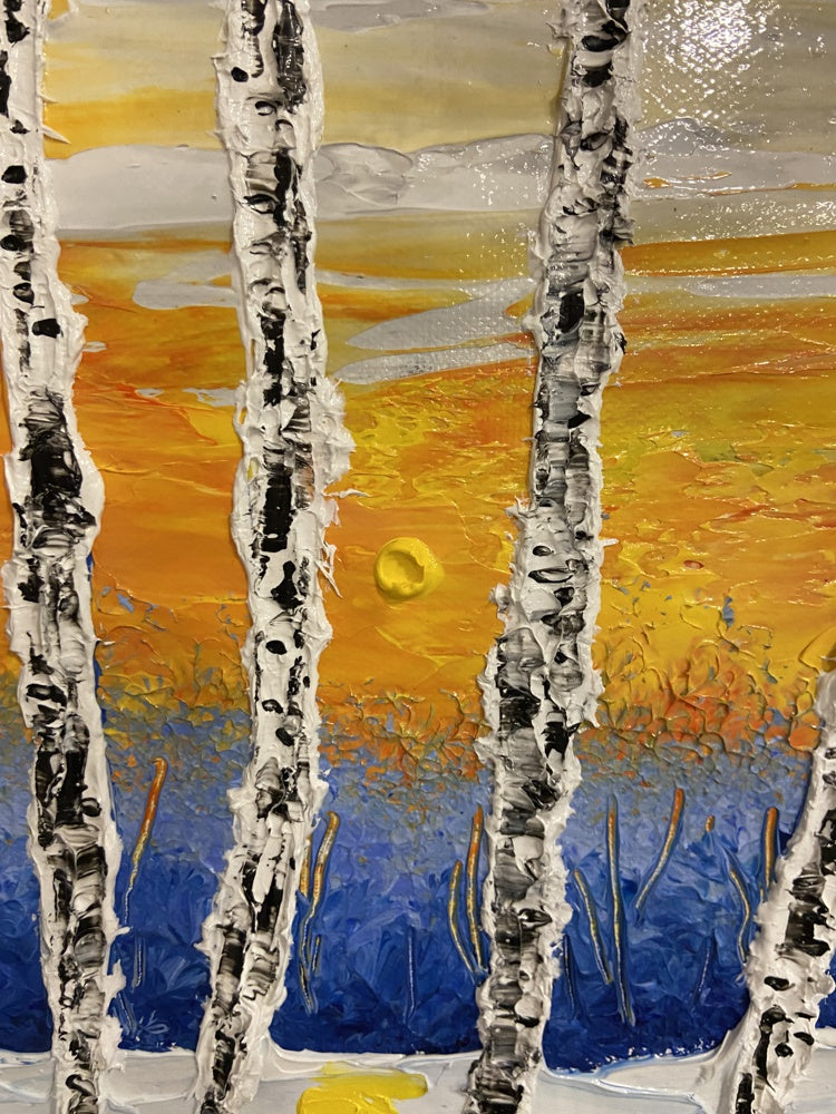 Abstract winter birch tree impasto | helloart