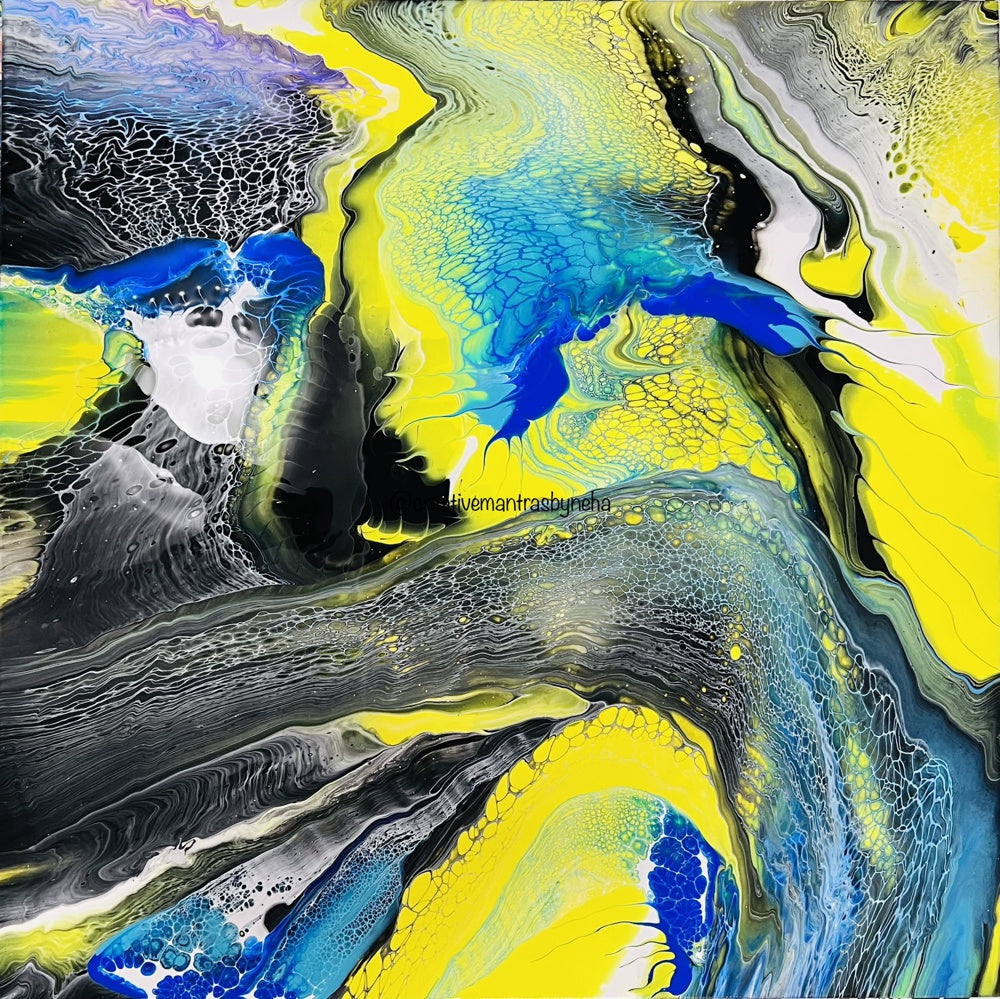 Abstract black yellow blue aesthetics | helloart