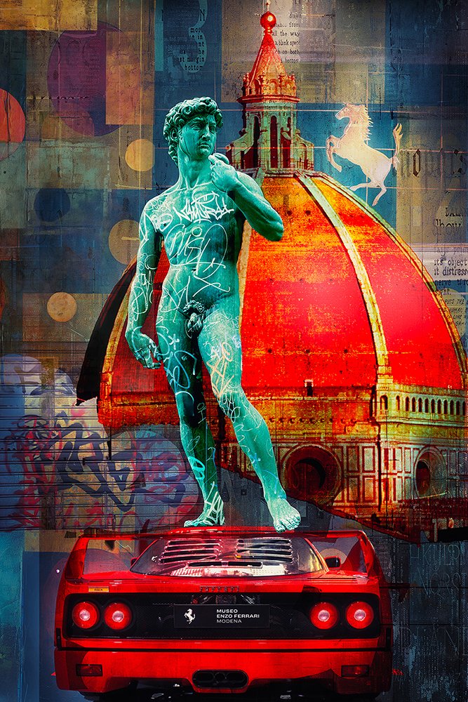 David on a Ferrari | helloart