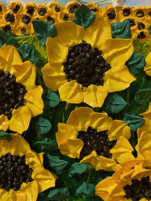 3D sunflower field impasto acrylic painting | helloart