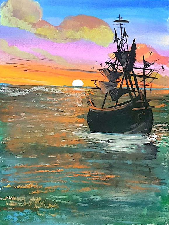 ship and sunset | helloart