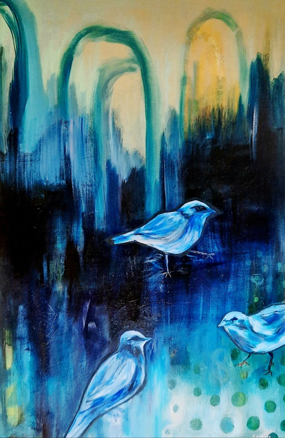Blue Birds Through The Stream | helloart