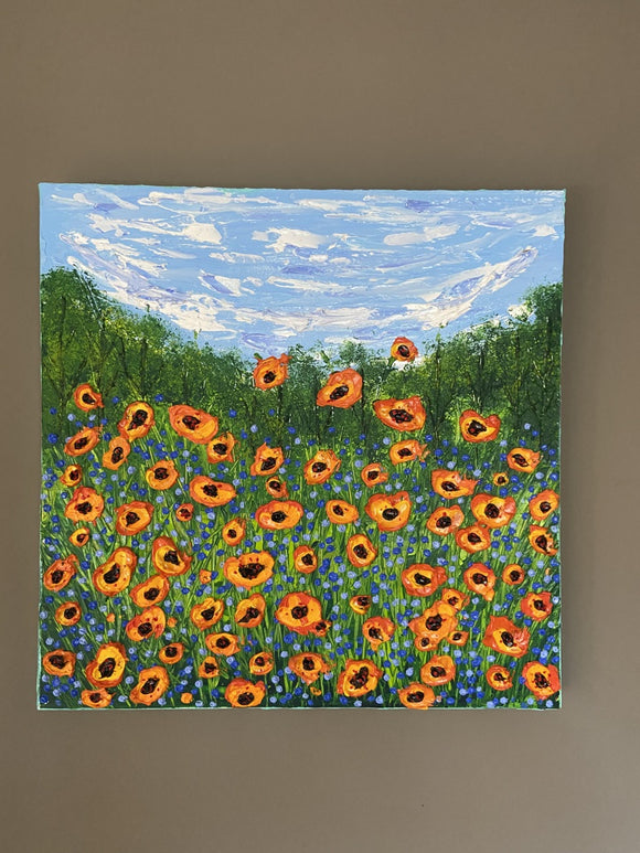 Whimsical flower field impasto painting | helloart