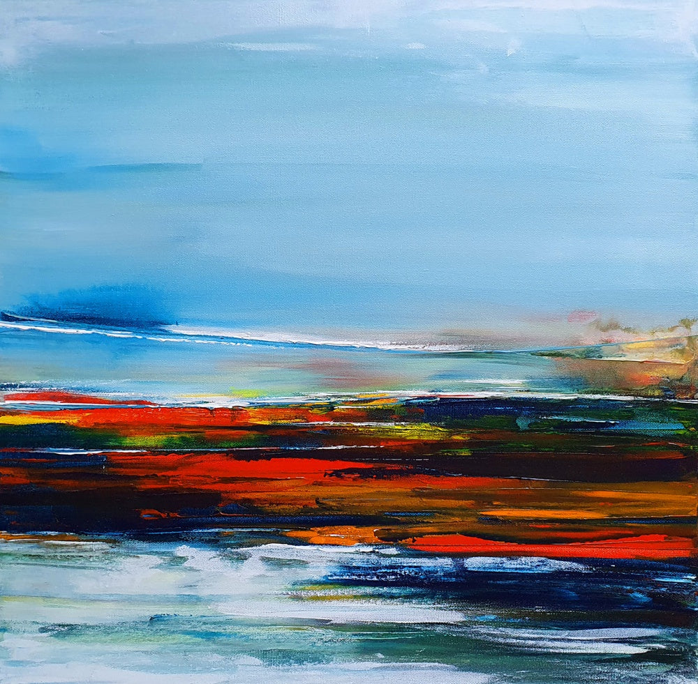 Turquoise Horizon: A Vibrant Abstract Landscape | helloart