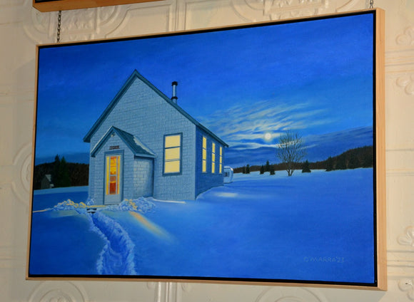 Schoolhouse and Winter Moon | helloart