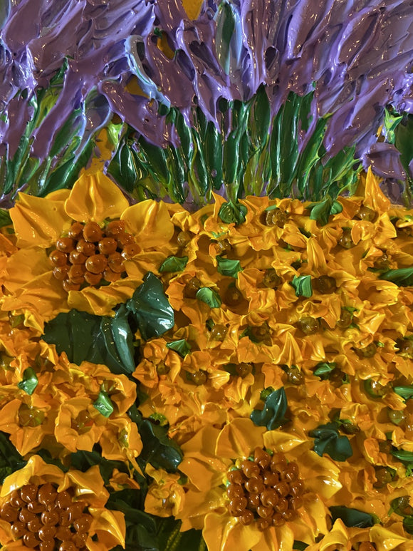 Impressionistic sunflower and lavender field | helloart