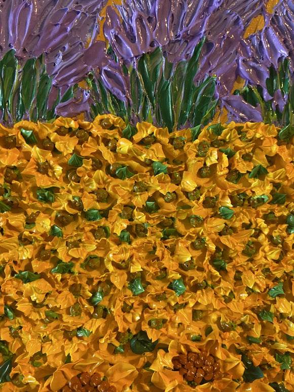 Impressionistic sunflower and lavender field | helloart
