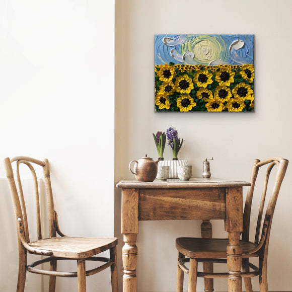 3D sunflower field impasto acrylic painting | helloart
